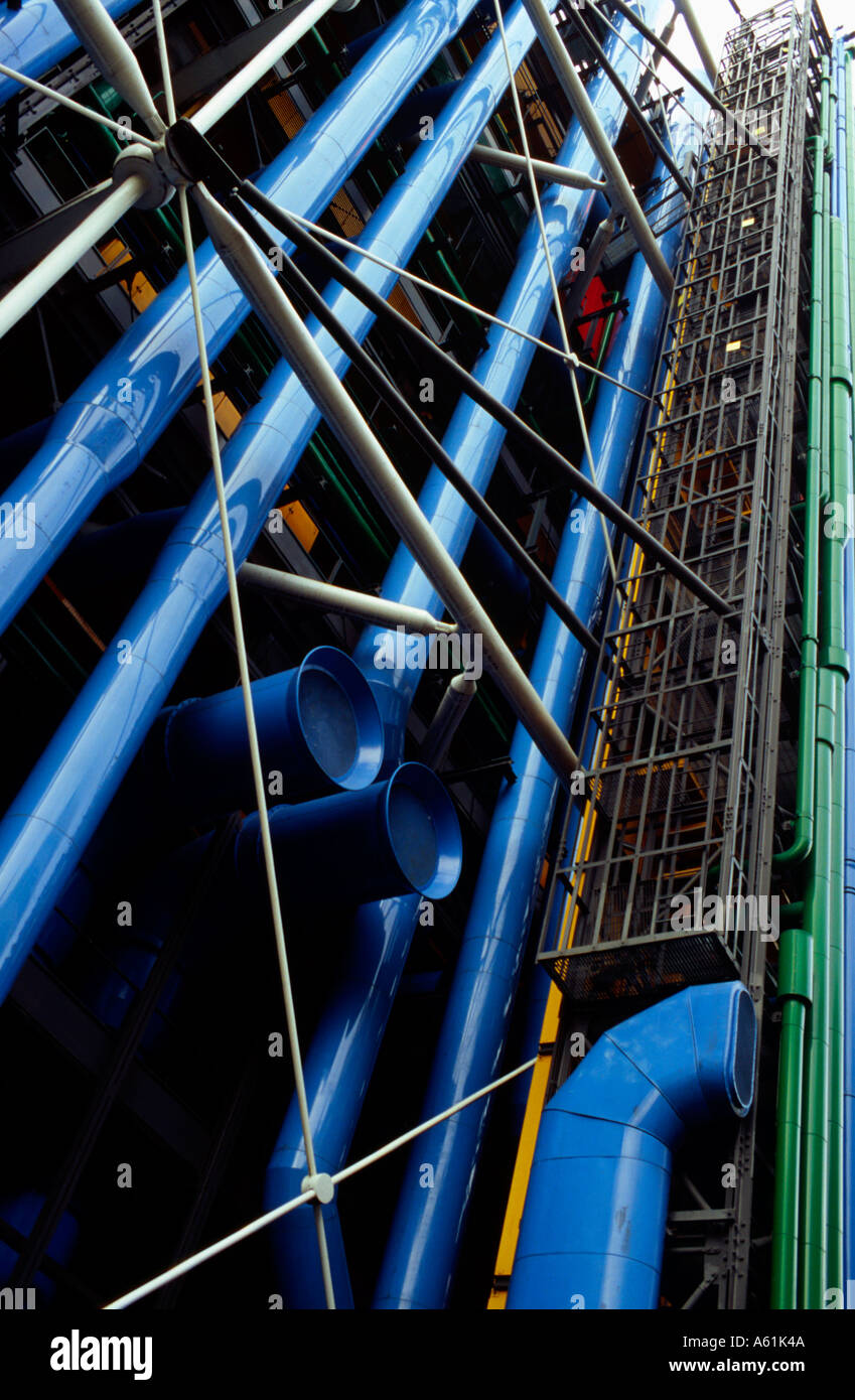 Architectural detail of the exterior of the Pompidou Center. Paris ...