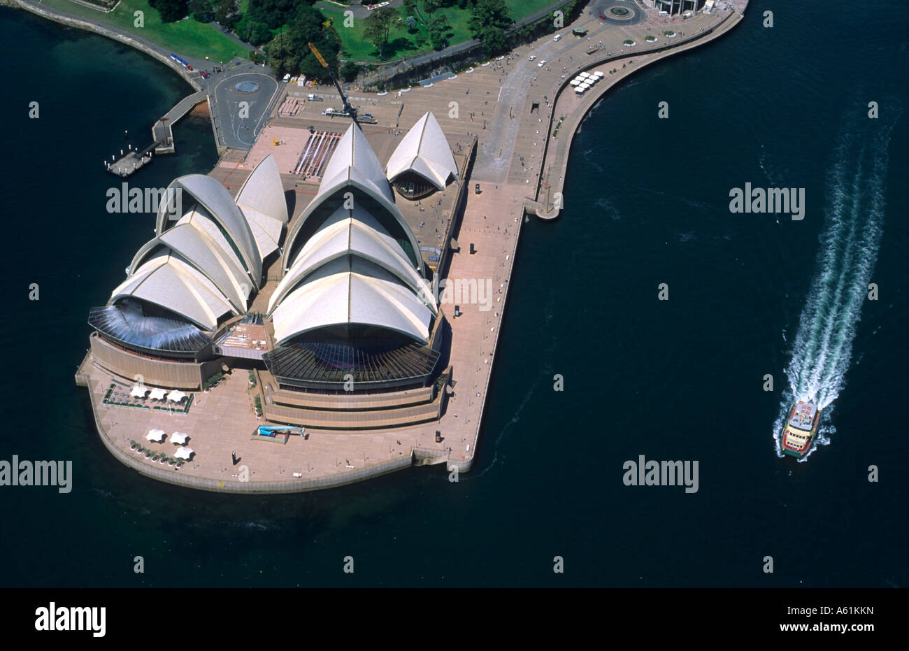 Closeup of beautiful Sydney Australia famous Opera House from airplane ...