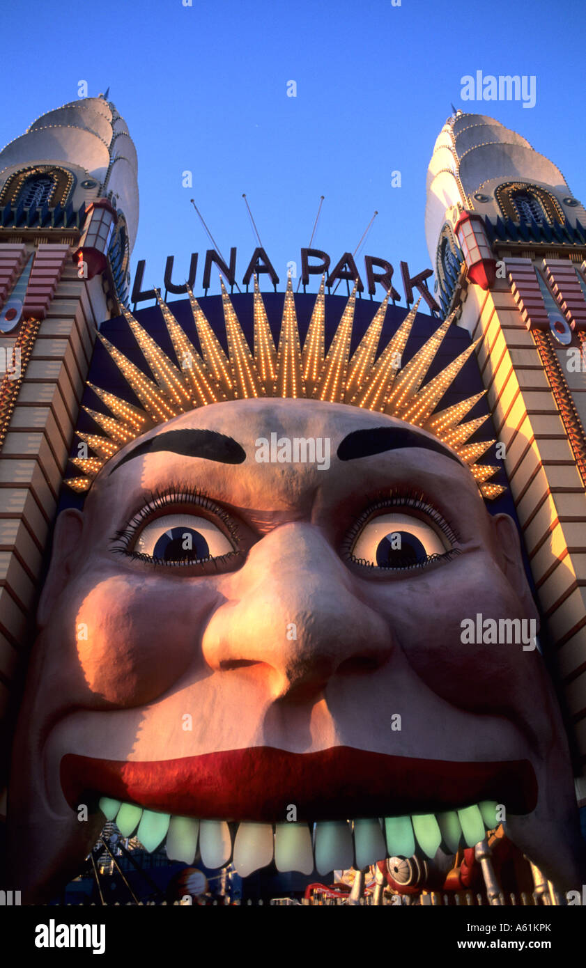 Graphic image of the abstract entrance of face in famous Luna Park in ...