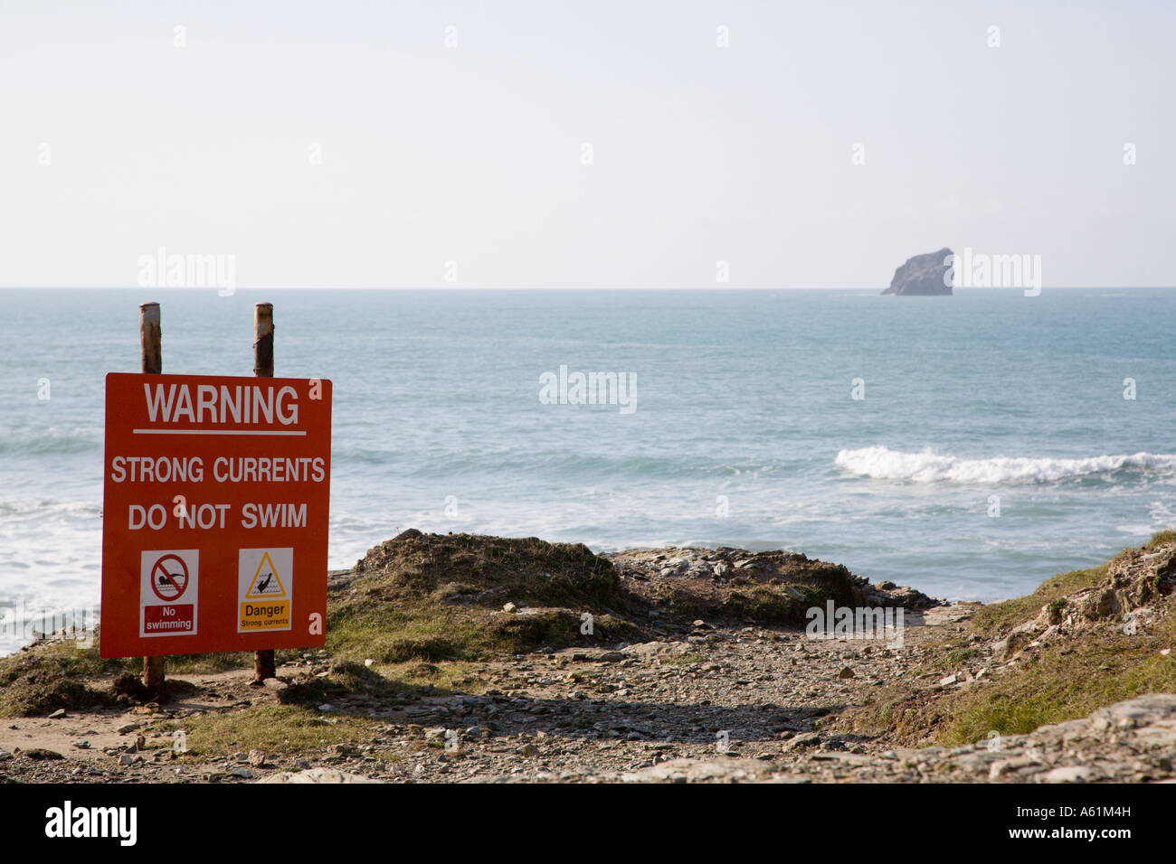 Warning sign on Cornish beach Stock Photo - Alamy