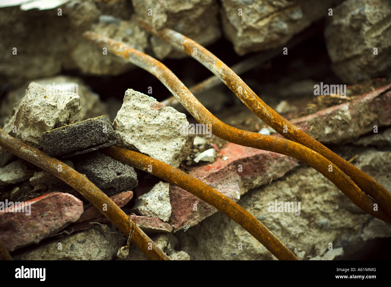 close up on broken reinforced concrete from a demolition site Stock ...