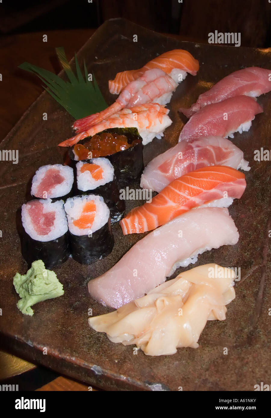 Display of Japanese nigiri and maki sushi Stock Photo - Alamy