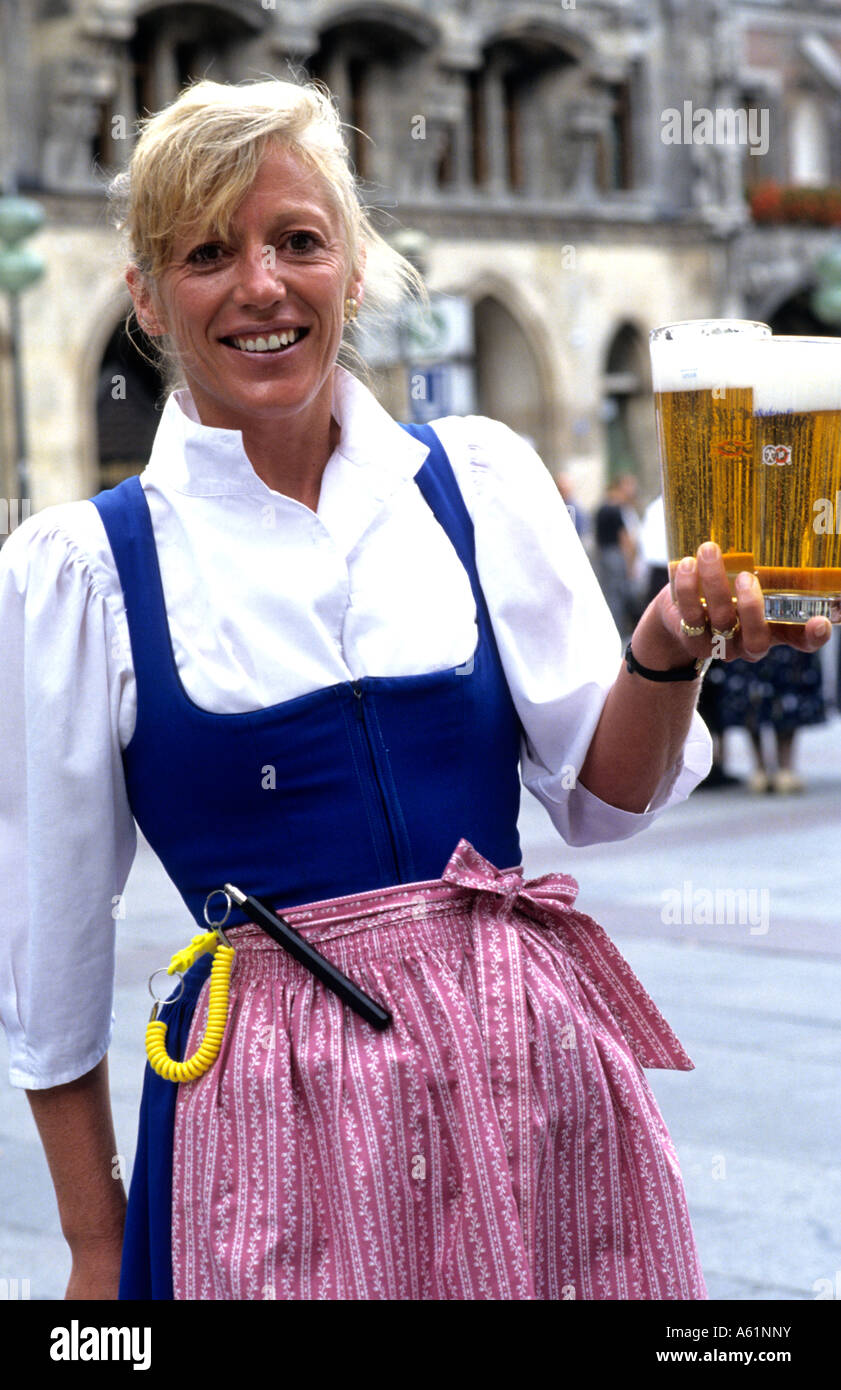Life in Germany celebration with beer waitress at the famous ...