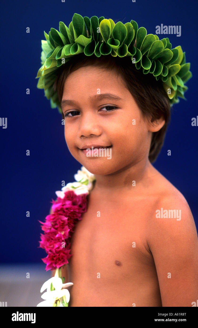 Young boy colorful dancer in Tahiti in French Polynesia in the South ...