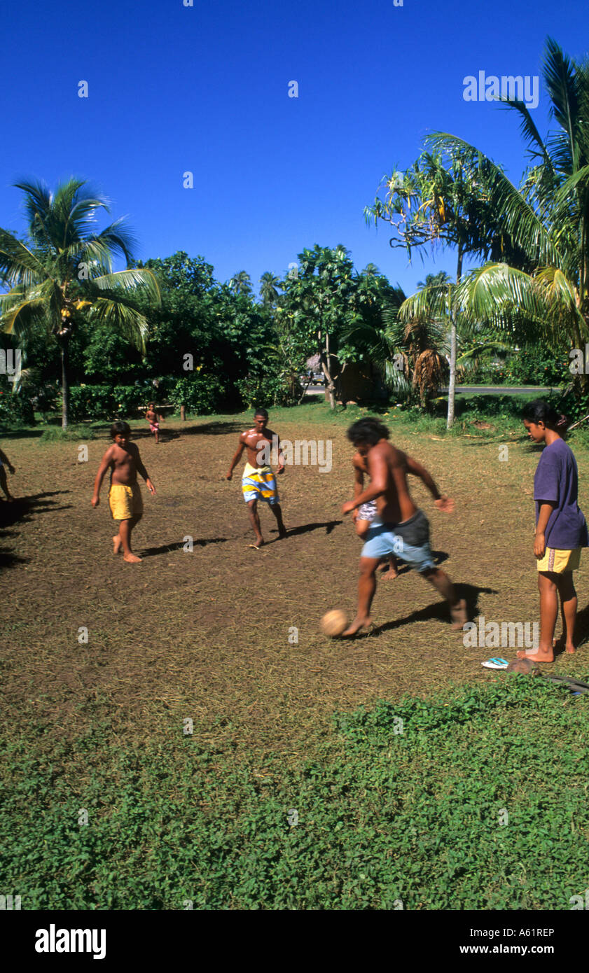 Children playing soccer in Heapiti in Tahiti in French Polynesia Stock ...