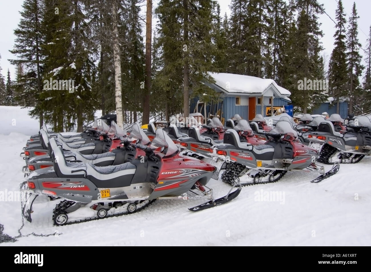 Snowmobiles at Luosto, Lapland, Northern Finland, Europe, Arctic Stock ...