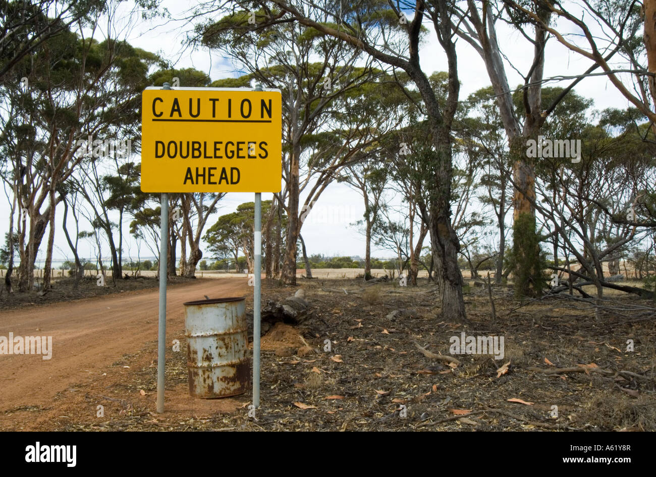 'Caution Doublegees Ahead' sign, Doublegee (Emex australis) weed ...