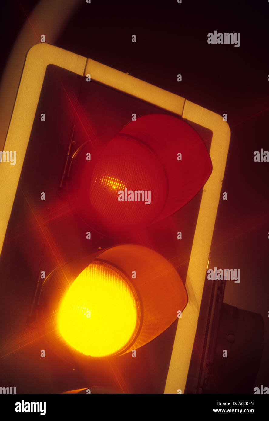 red and amber lights showing on traffic light at night Leeds Yorkshire ...