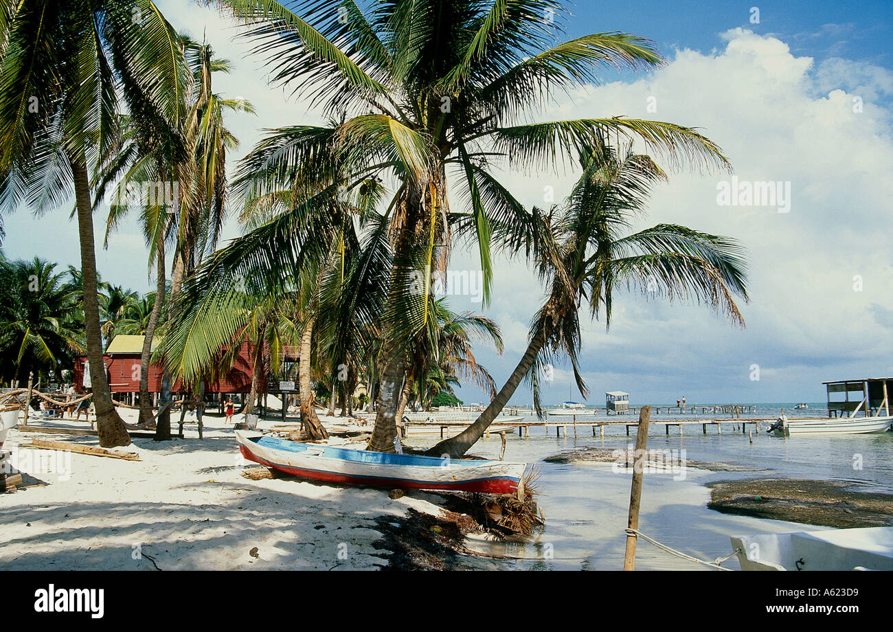 BELIZE Central America Caye Caulker Caribbean Sea Beach scene beached ...