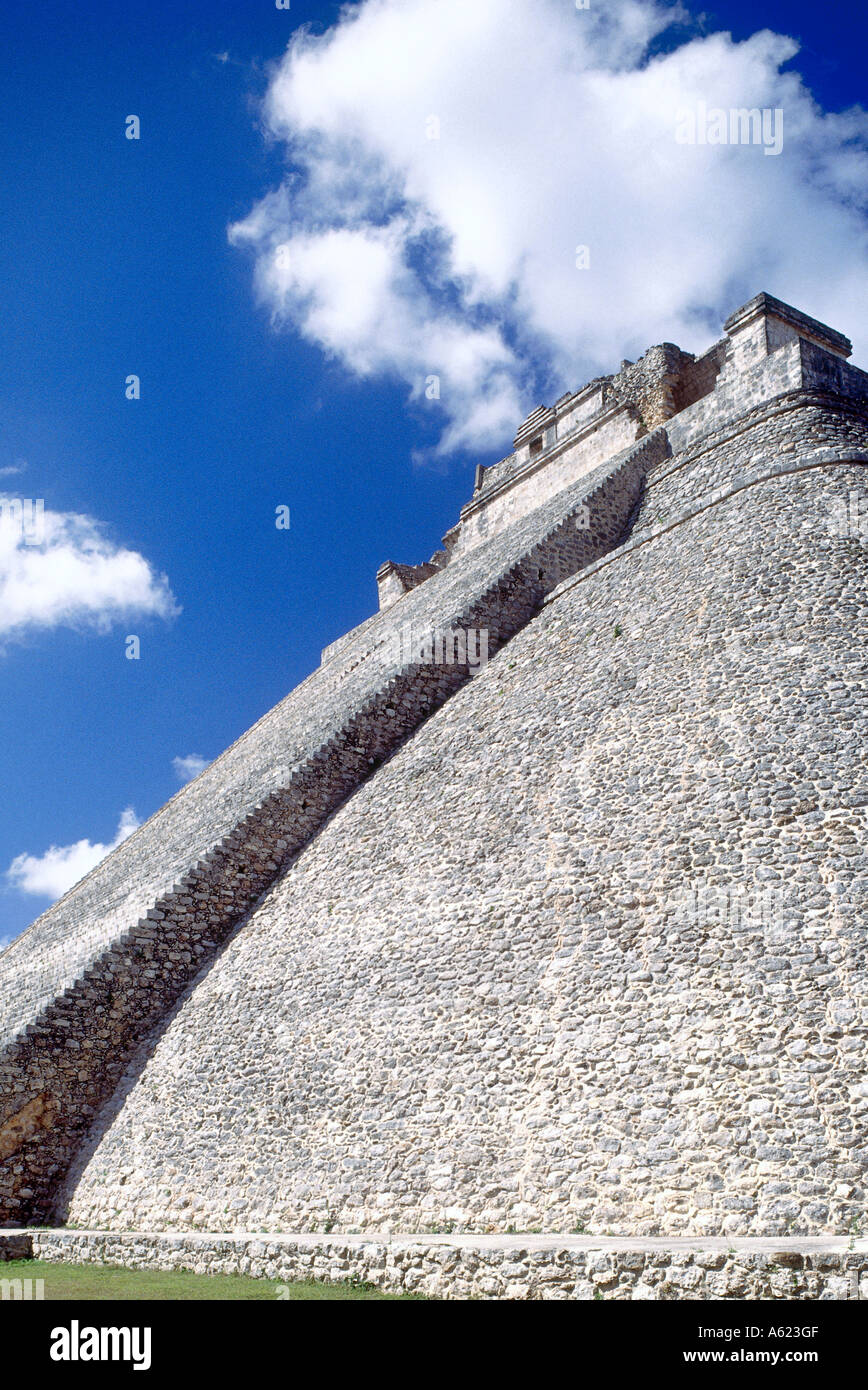 Low angle view of pyramid, Pyramid Of The Wiseman, Uxmal, Yucatan ...