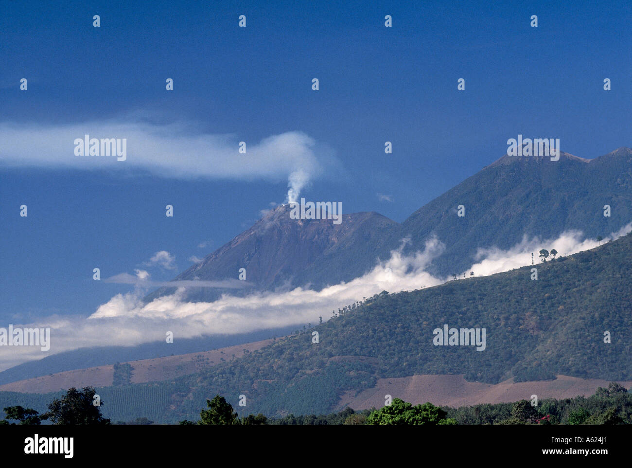 Smoke emitting from volcanic mountain, Fuego Volcano, Antigua Guatemala ...