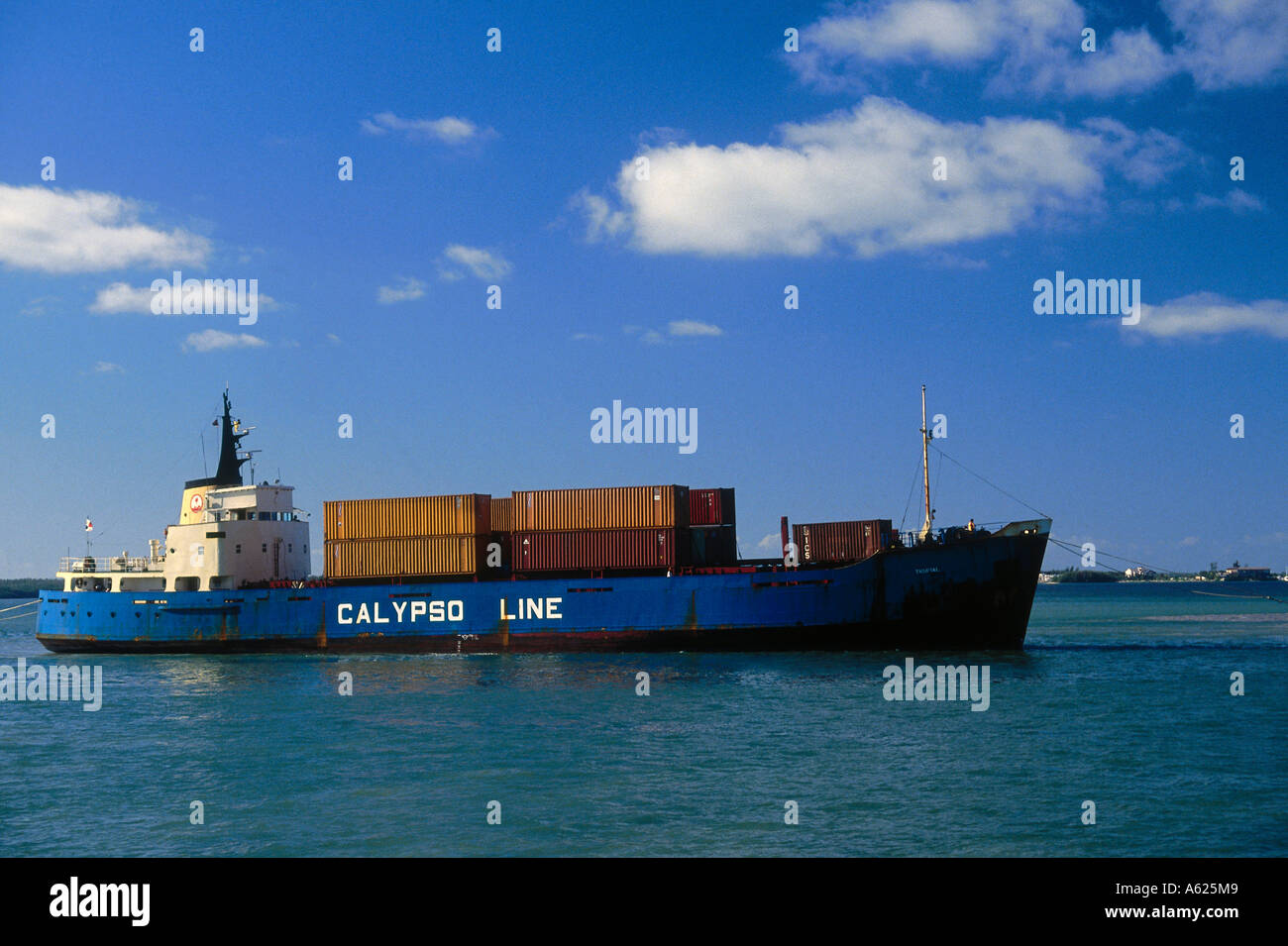 Cargo ship with containers in sea, Port of Miami, Miami, Florida, USA ...