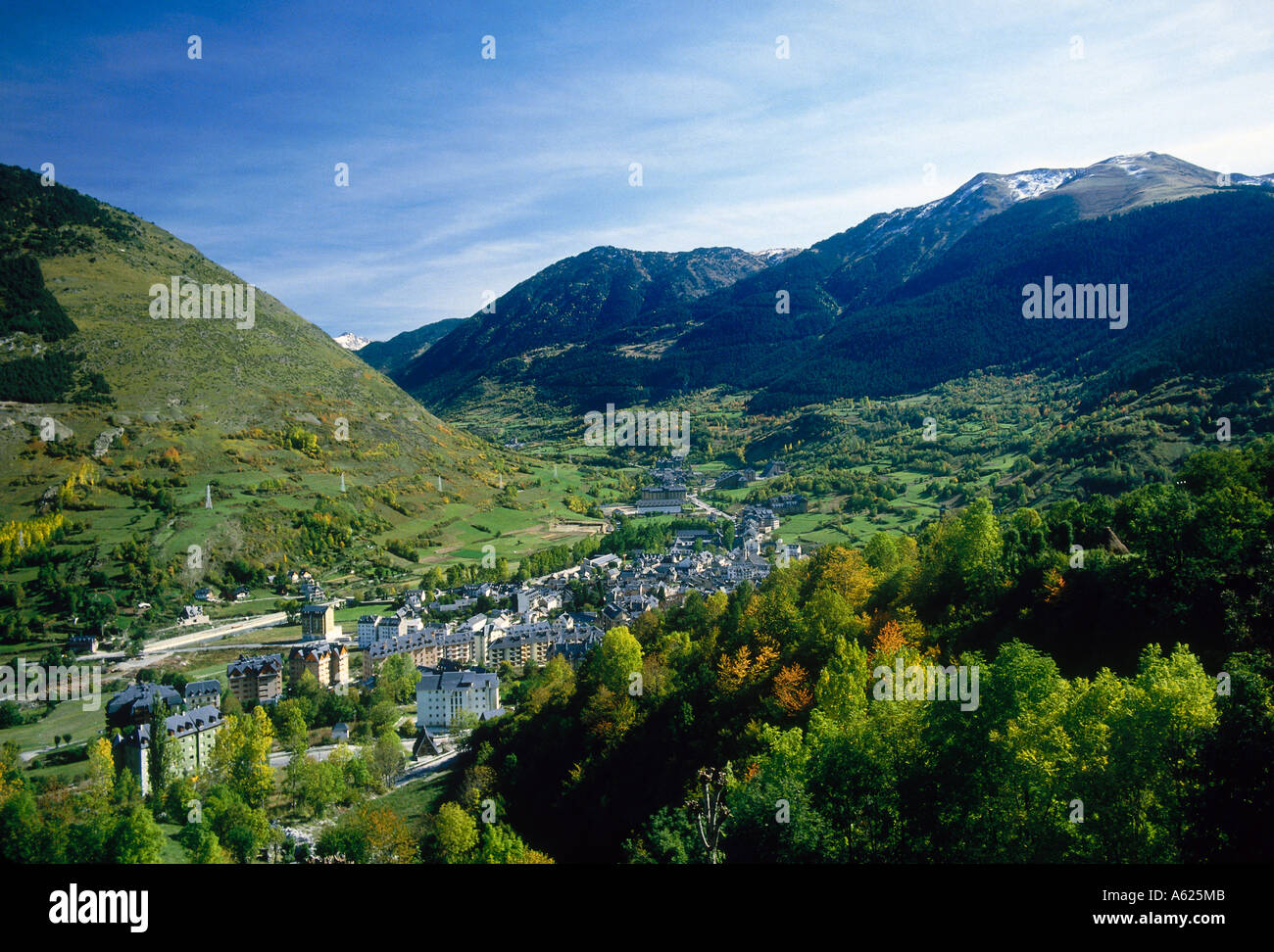 High angle vie wof valley, Aran Valley, Lleida, Lerida Province ...