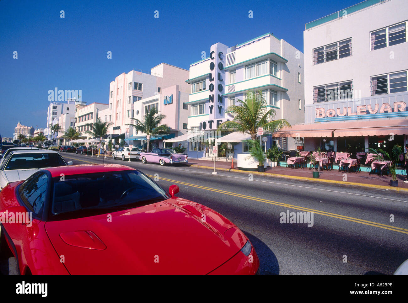 Cars on street in city, Ocean Drive, Miami Beach, Florida, USA Stock ...