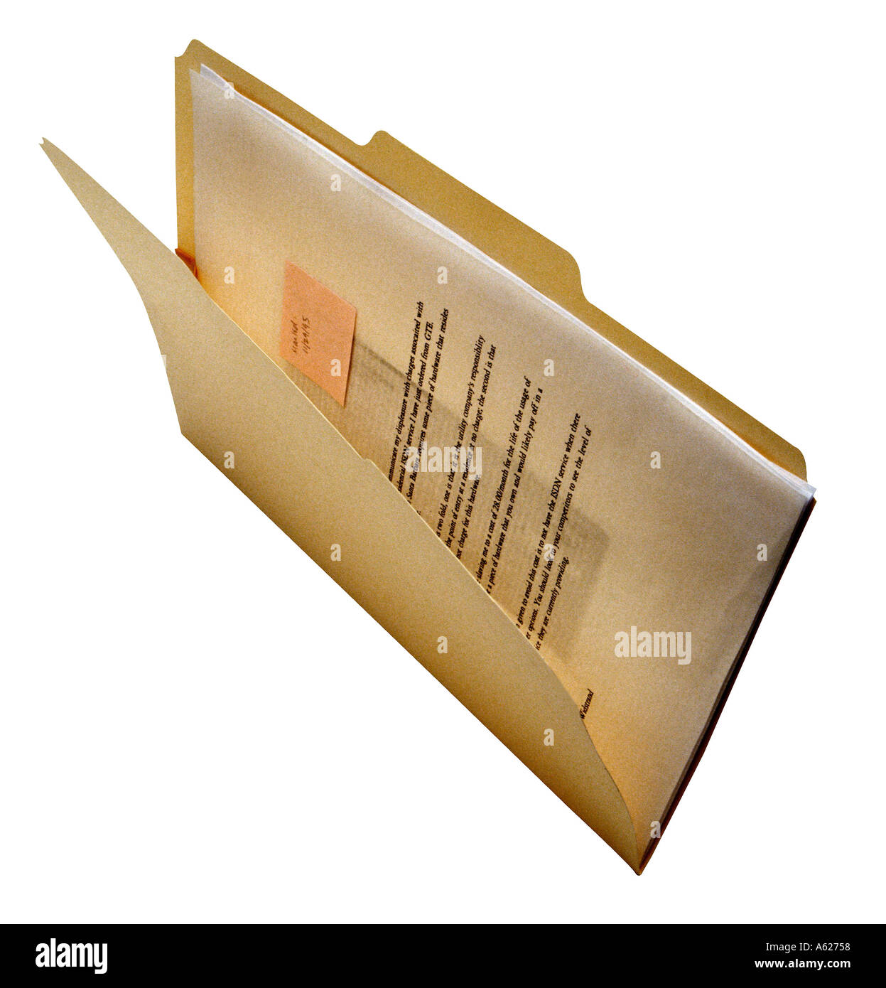 Manilla file folder open with document Stock Photo - Alamy