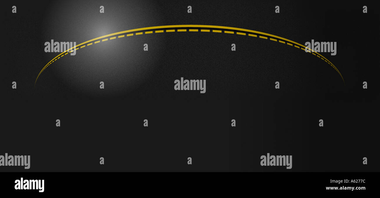 Yellow road lines in a circular arc Stock Photo - Alamy