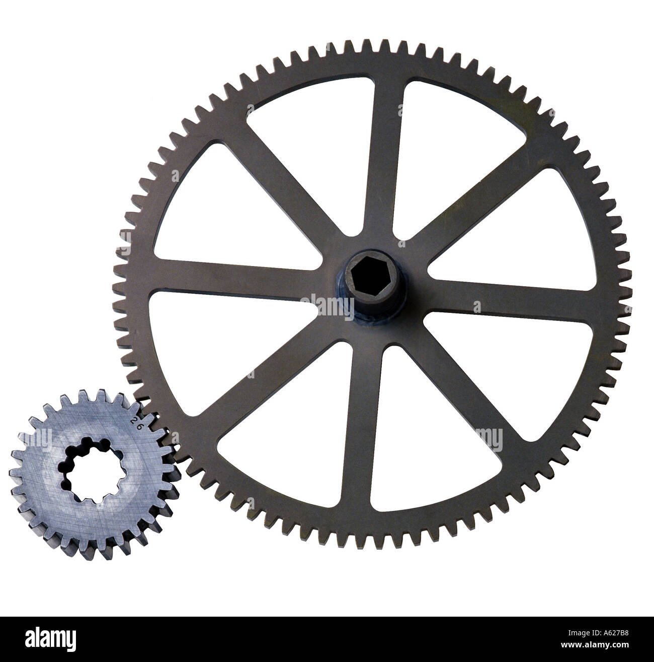 Two gears connected Stock Photo - Alamy