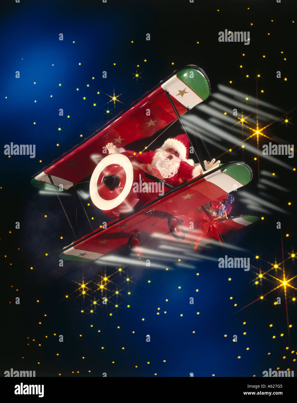 Santa claus on airplane in night sky Stock Photo - Alamy