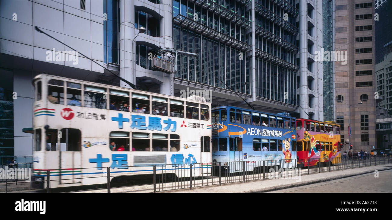 Side profile of trams in street, Hong Kong, China, Asia Stock Photo - Alamy