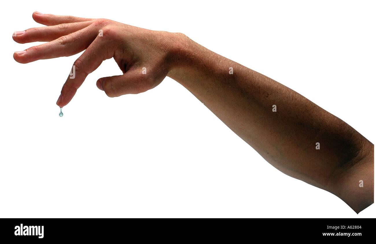 Hand and arm with water drop at fingertip Stock Photo - Alamy