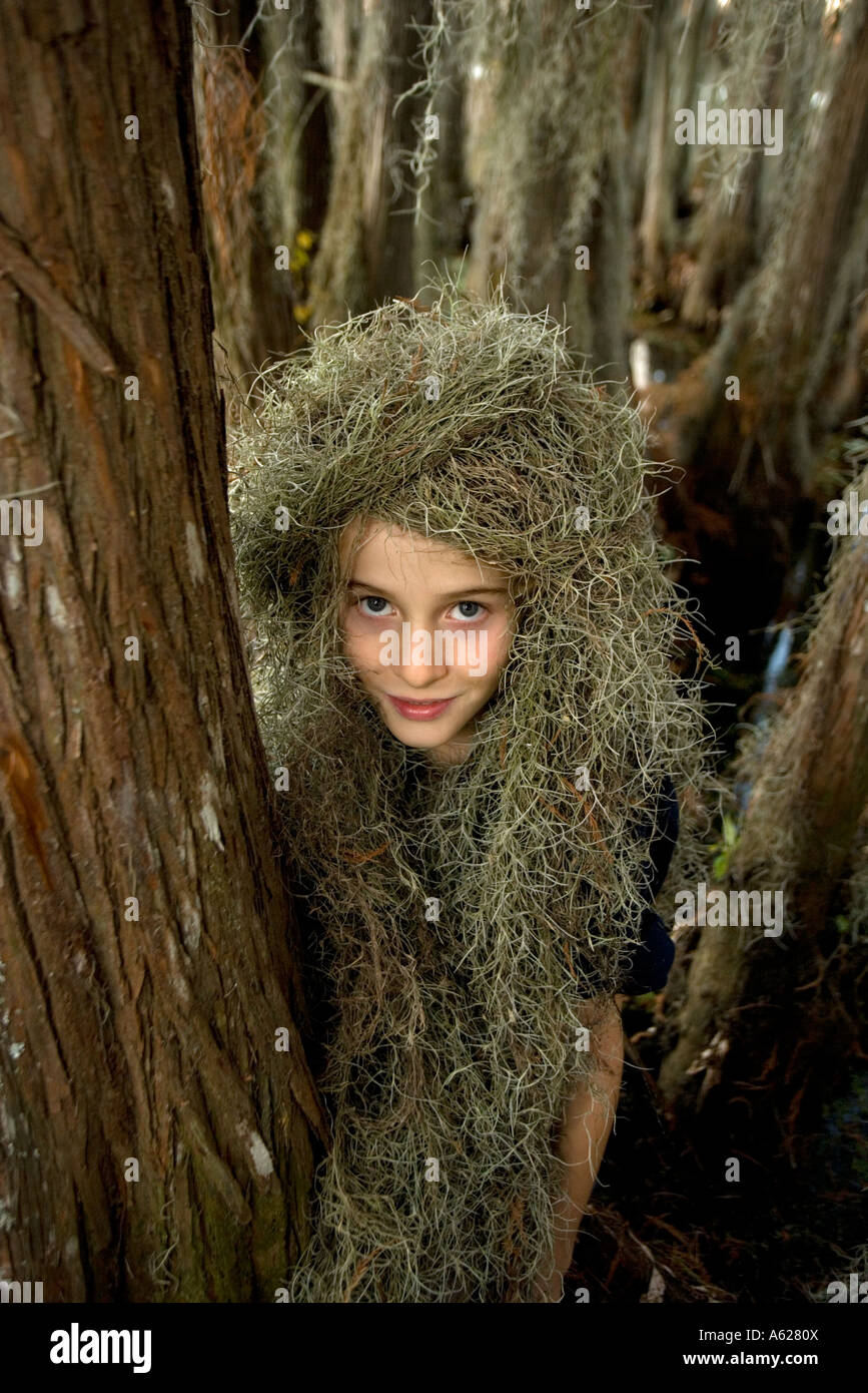 Child in Swamp With Spanish Moss Louisiana USA 9 year old boy Model ...