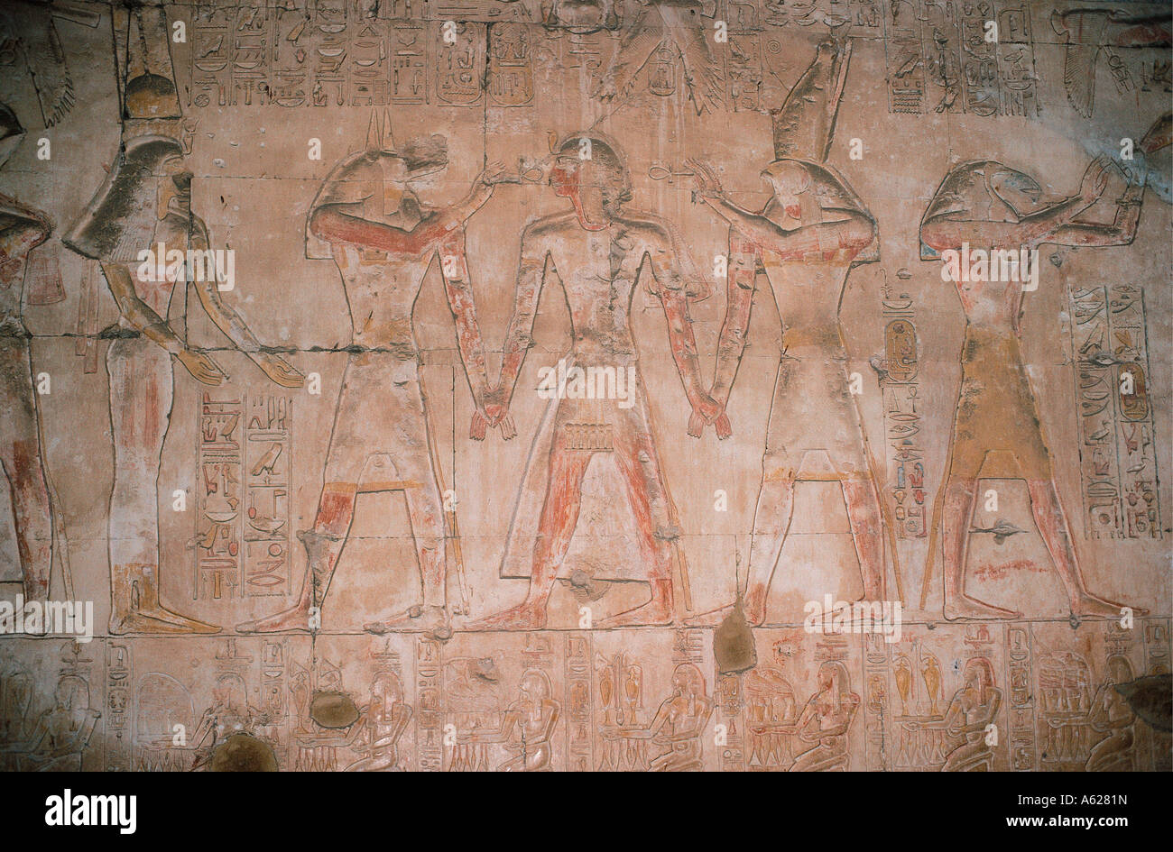 Details of reliefs inside the Temple of Abydos in Egypt Stock Photo - Alamy