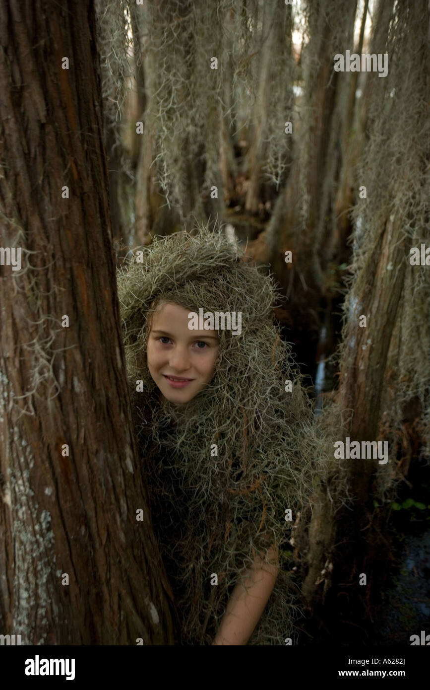 Child in Swamp With Spanish Moss Louisiana USA 9 year old boy Model ...