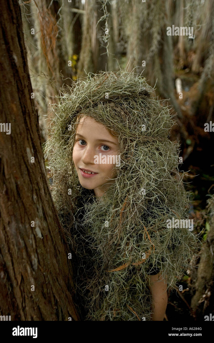 Child in Swamp With Spanish Moss Louisiana USA 9 year old boy Model ...