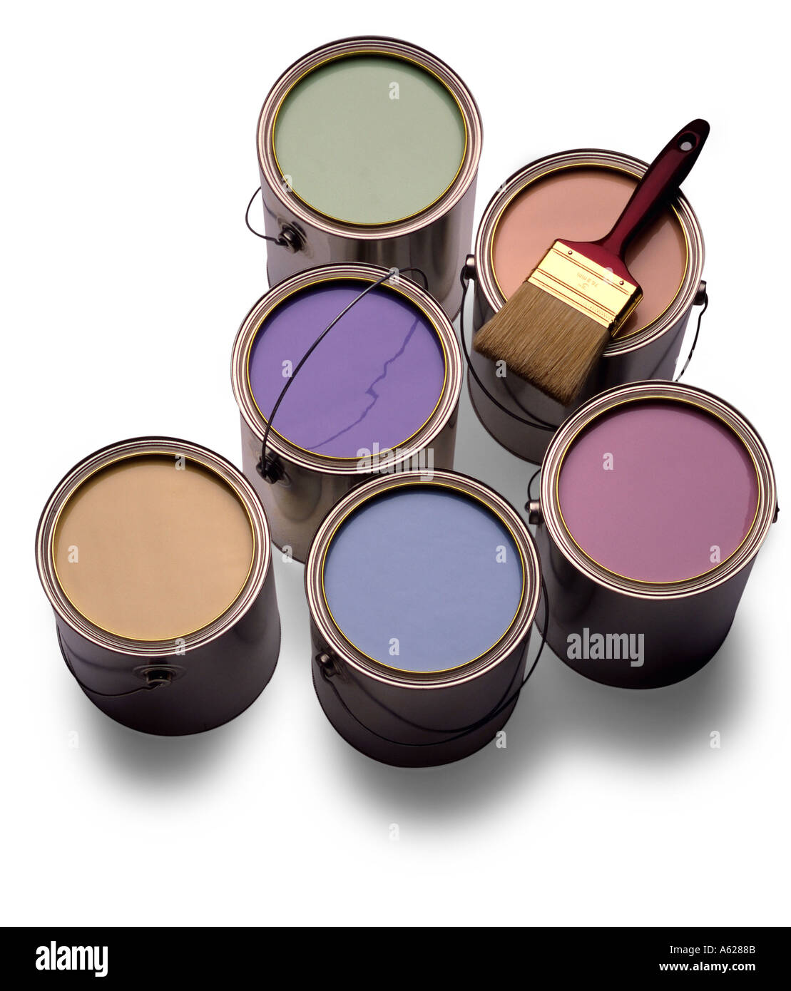 Group of paint cans with brush Stock Photo - Alamy