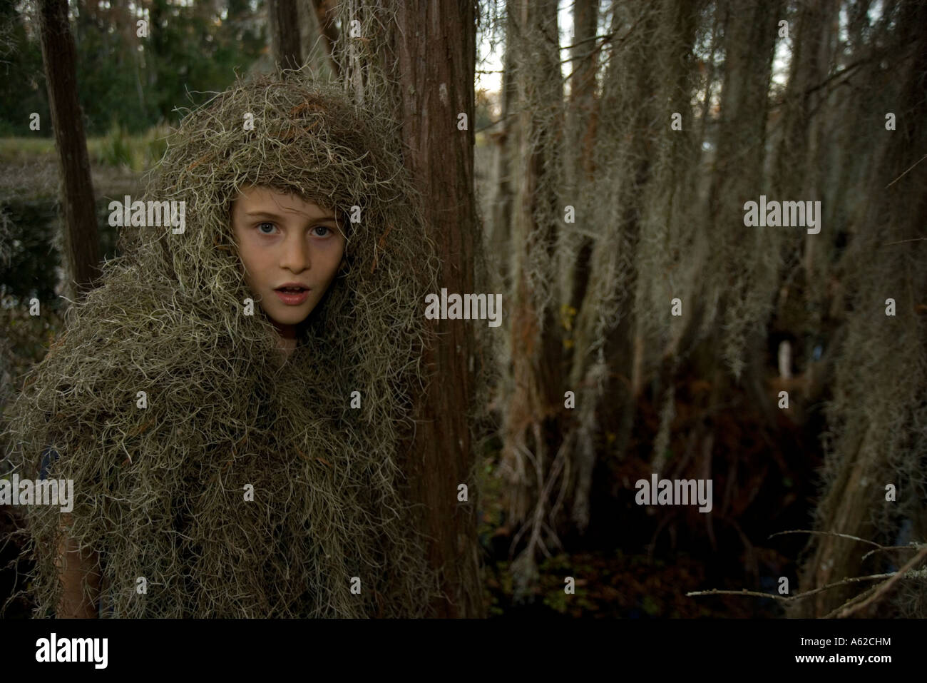 Child in Swamp With Spanish Moss Louisiana USA 9 year old boy Model ...