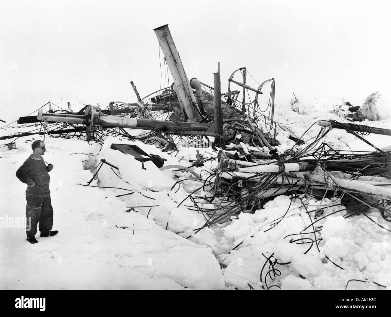 Frank Wild looks on at the wreck of the Endurance Imperial Trans ...