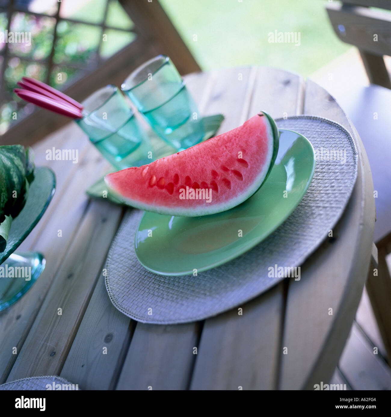 Slice of melon on plate Stock Photo - Alamy