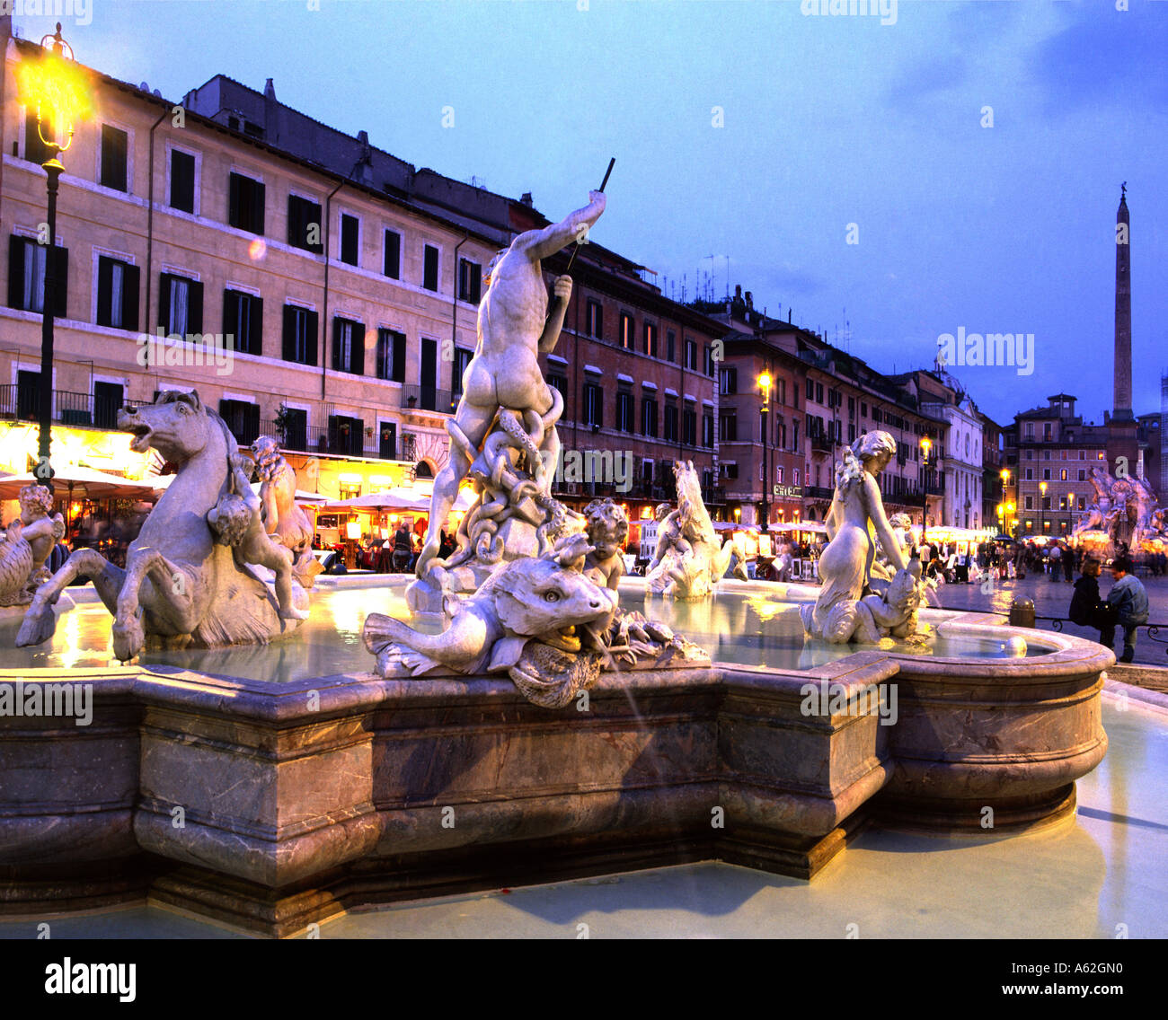 Fountain in front of sidewalk cafe, Rome, Italy, Europe Stock Photo - Alamy