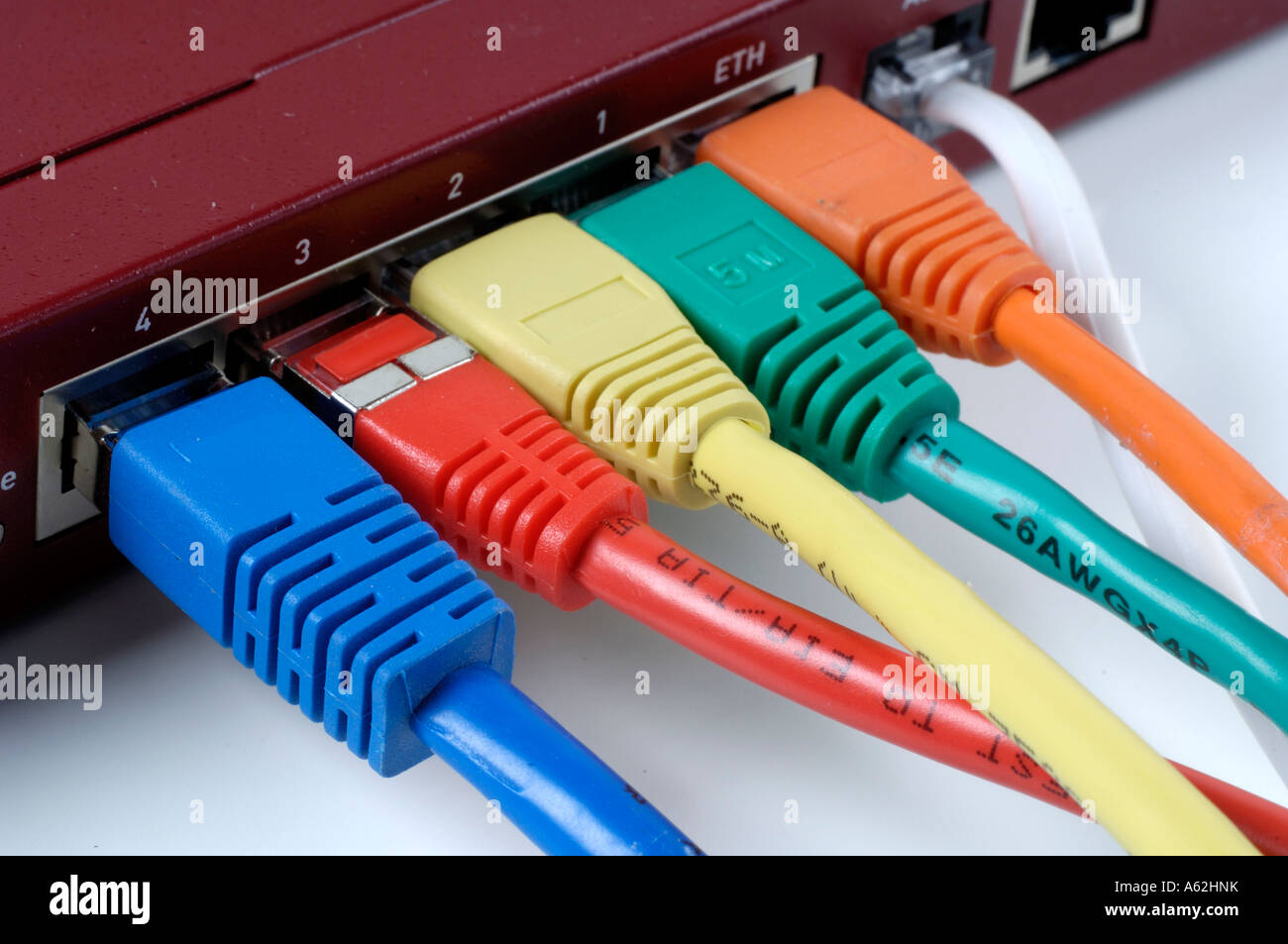 Cables in switch / Router Stock Photo - Alamy