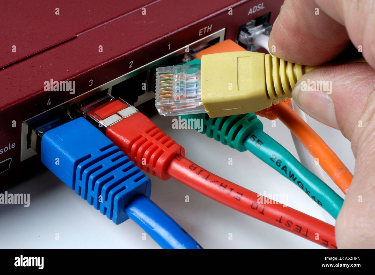 Cables in switch / Router Stock Photo - Alamy