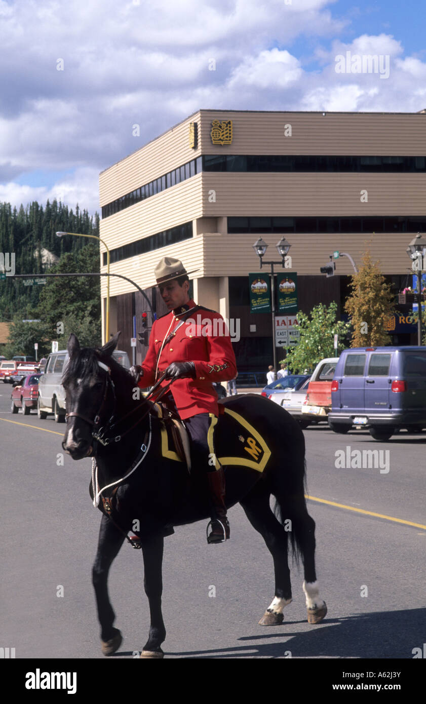 Royal Canadian Mounted Policeman on horse in uniform in Whitehorse ...