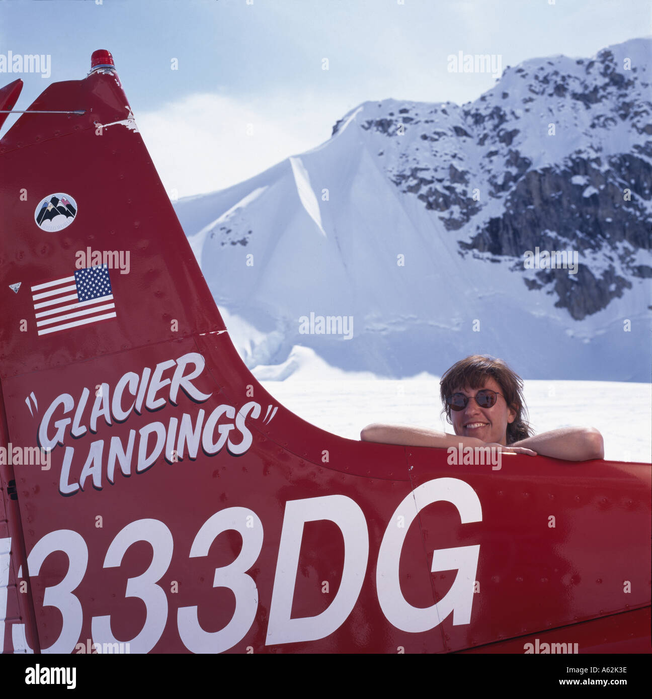 USA Alaska Denali National Park MR Portrait of glacier pilot Rebecca ...