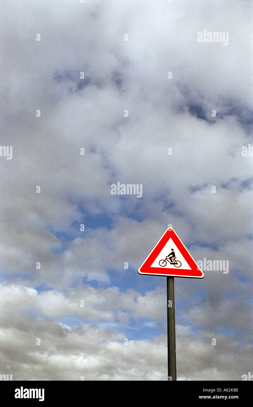 cycle path road sign and beautiful clouds sky Stock Photo - Alamy