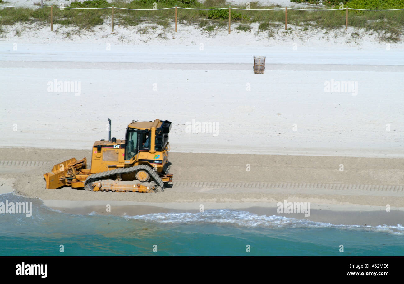 bulldozer on beach grooming sand Miami Florida beaches coastal ...