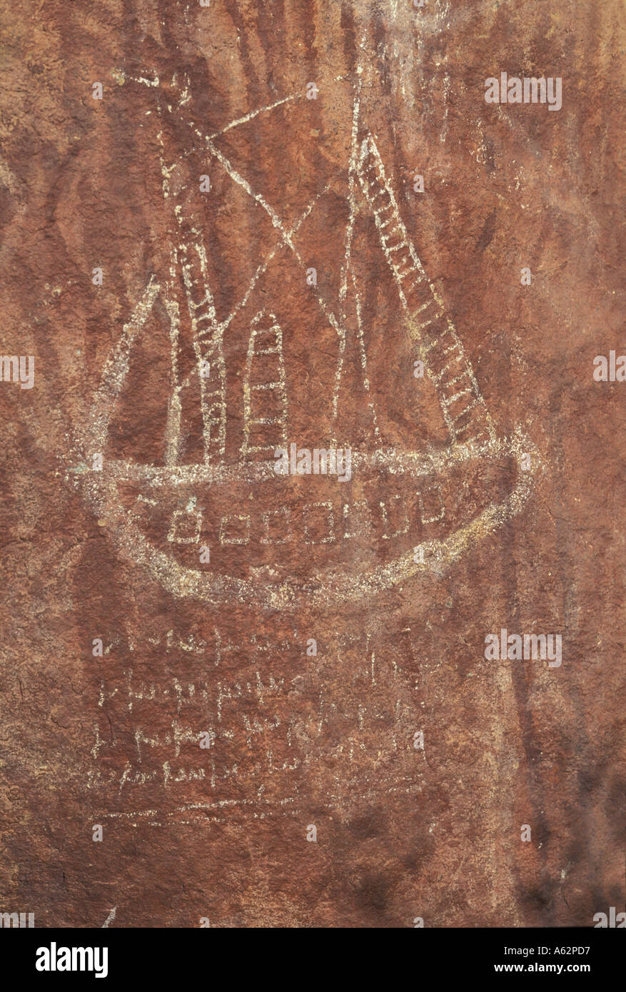 Australia Western Australia Aboriginal rock drawing of settler ship on ...