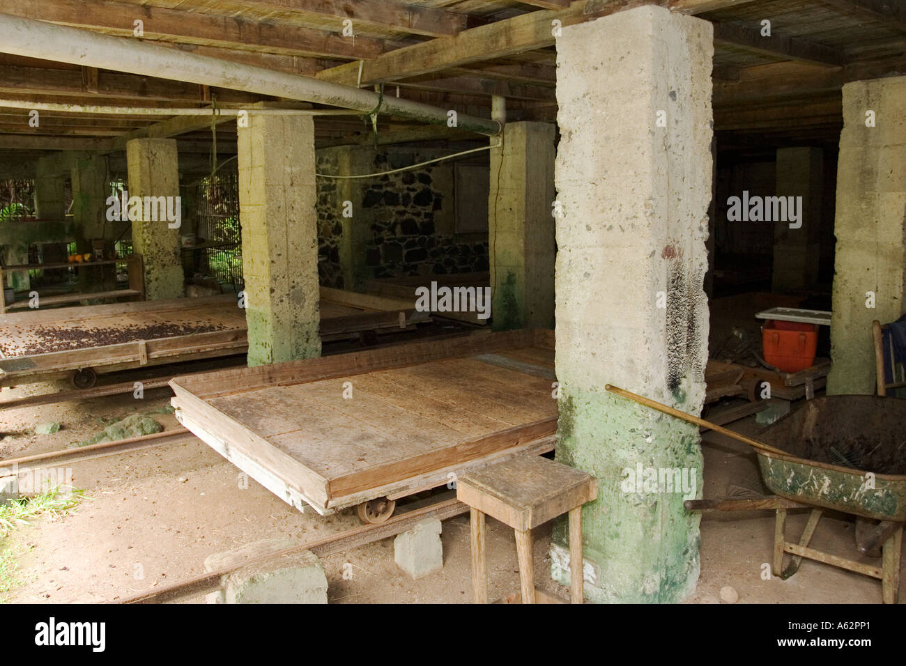 Cocoa Bean Drying Carts Errard Plantation St Lucia Stock Photo - Alamy