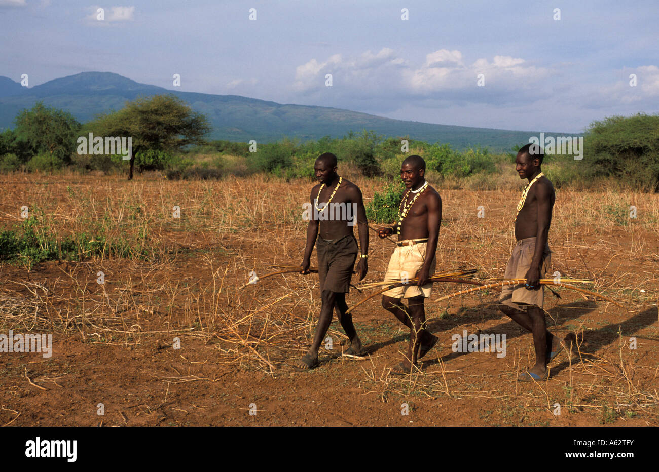 Hadza hunters Lake Eyasi Tanzania Small tribe of hunter gatherers Stock ...