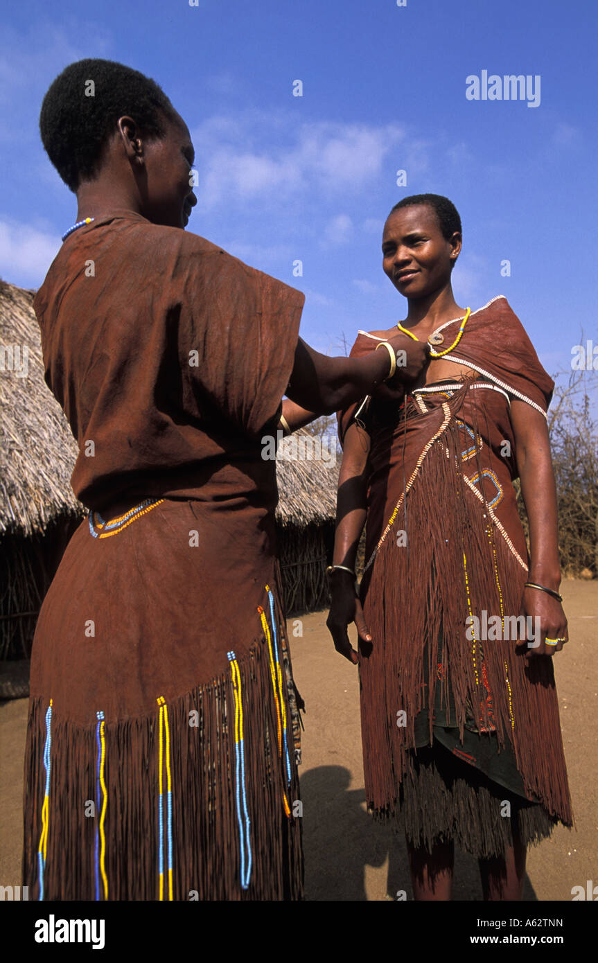 Barabaig girls wearing traditional cow hide skin dresses Mount Hanang ...