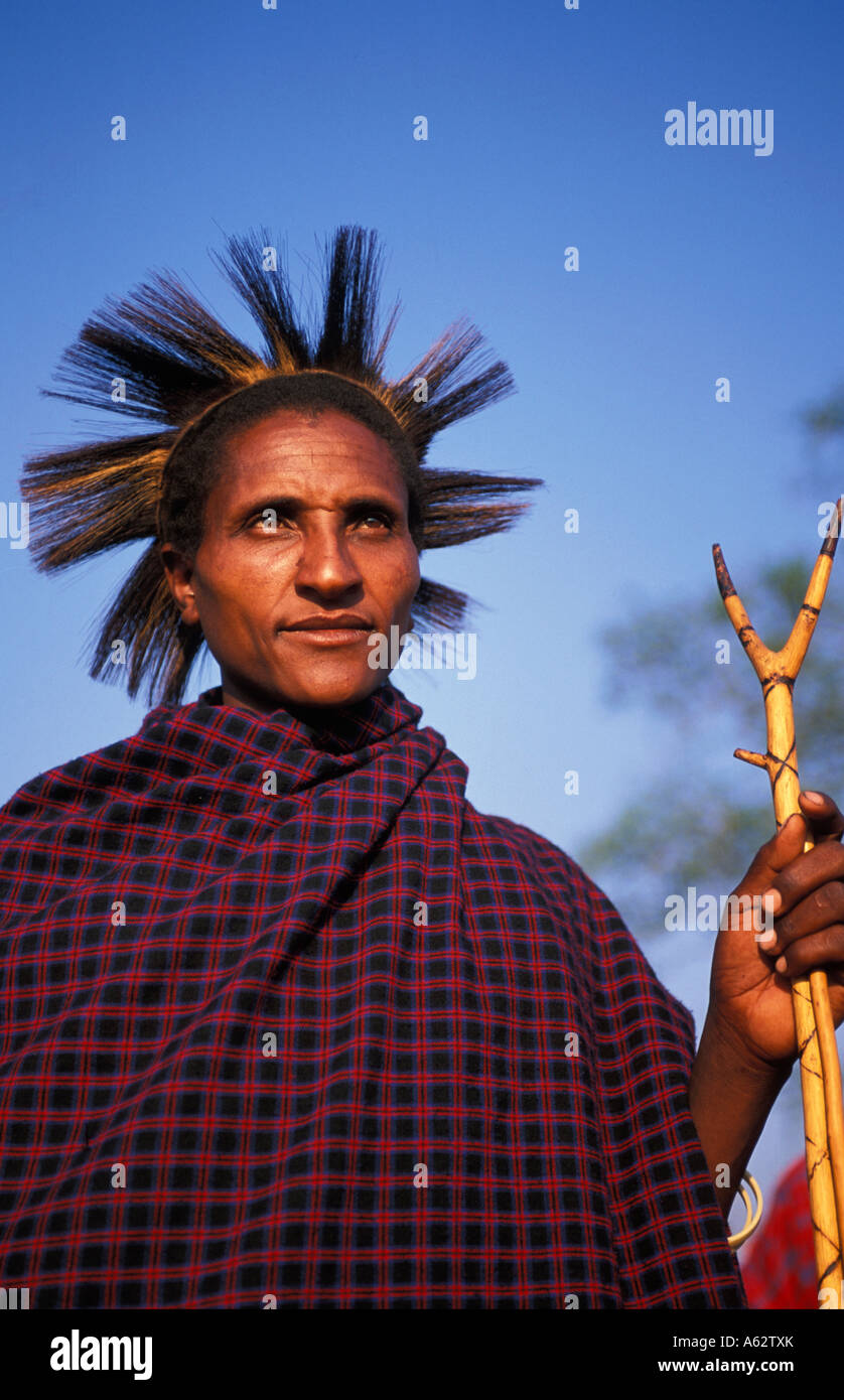 Barabaig man wearing a zebra mane Central Rift Valley Hanang area ...