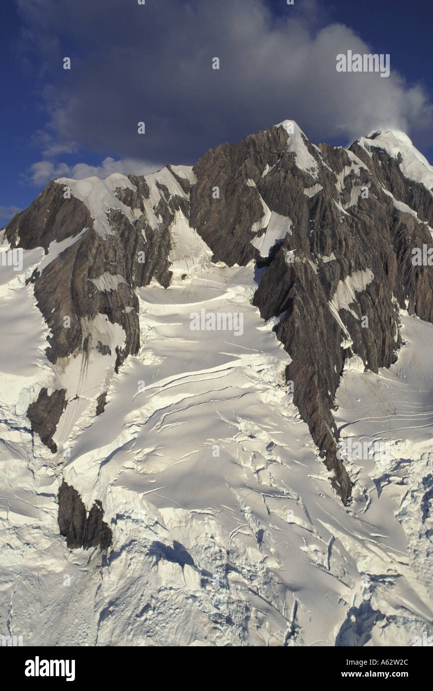 New Zealand South Island Aerial view of glaciers flanking Mount Cook in ...
