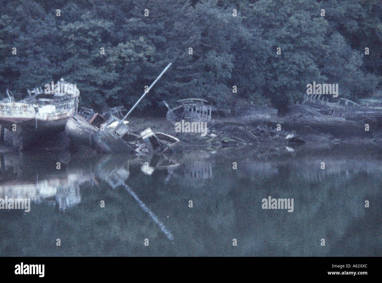 Rotten ship at riverside, Douarnenez, Finistere, Brittany, France Stock ...