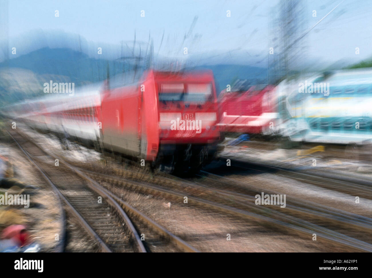 Blurred view of train on track Stock Photo - Alamy