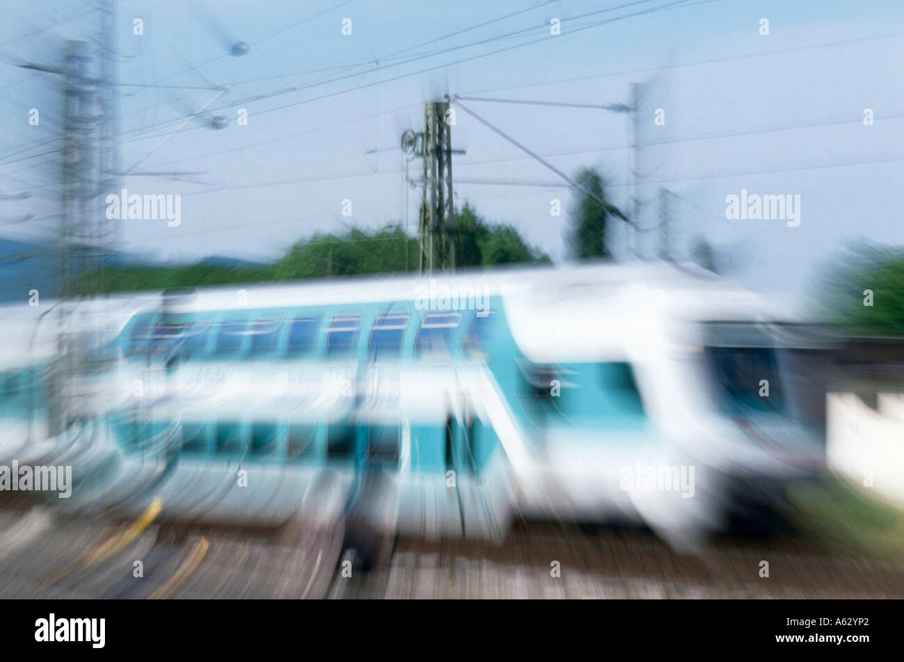 Blurred view of train on track Stock Photo - Alamy