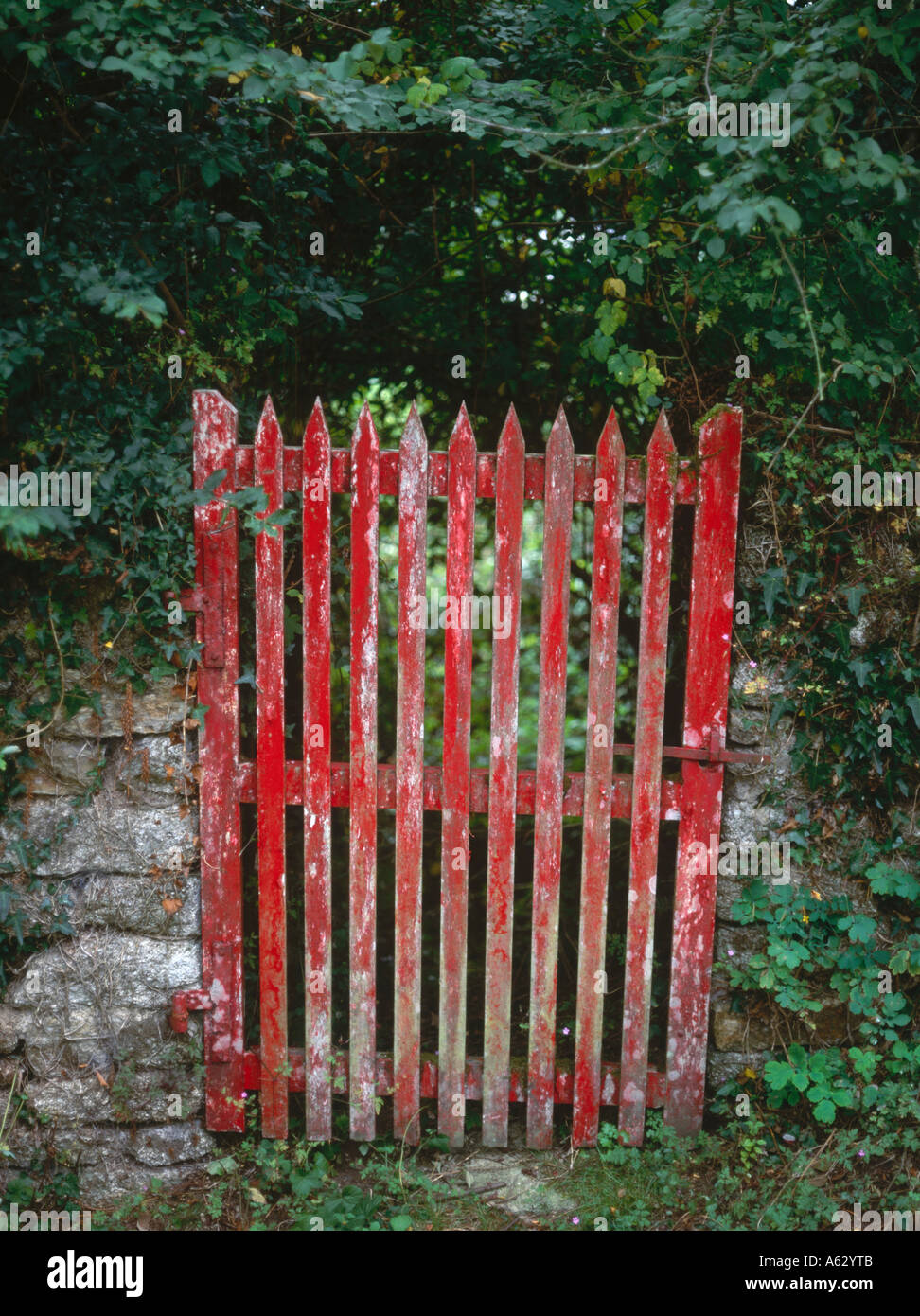 Red gate of garden wall Stock Photo - Alamy