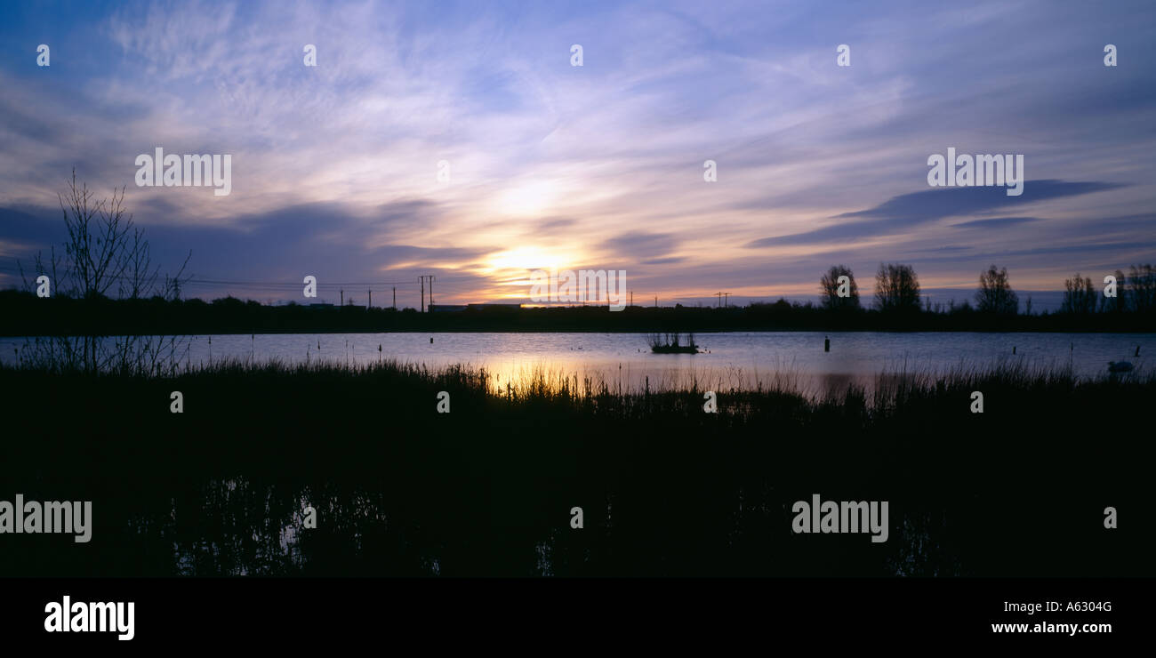 a landscape of swallow pond at sunrise with view of pond with trees and ...